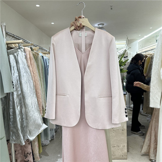 Korean high-end temperament solid color V-neck streamer suit jacket for ...