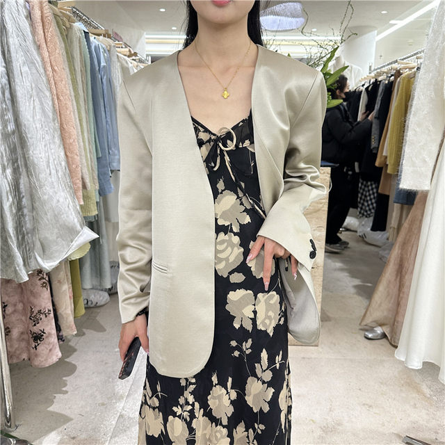 Korean high-end temperament solid color V-neck streamer suit jacket for ...