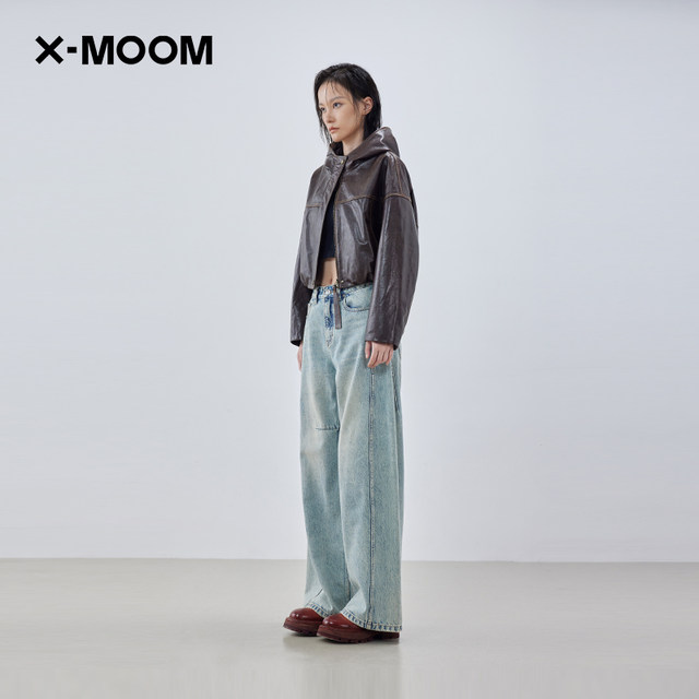 X--MOOM new winter retro hooded bat sleeve wax jacket leather jacket ...
