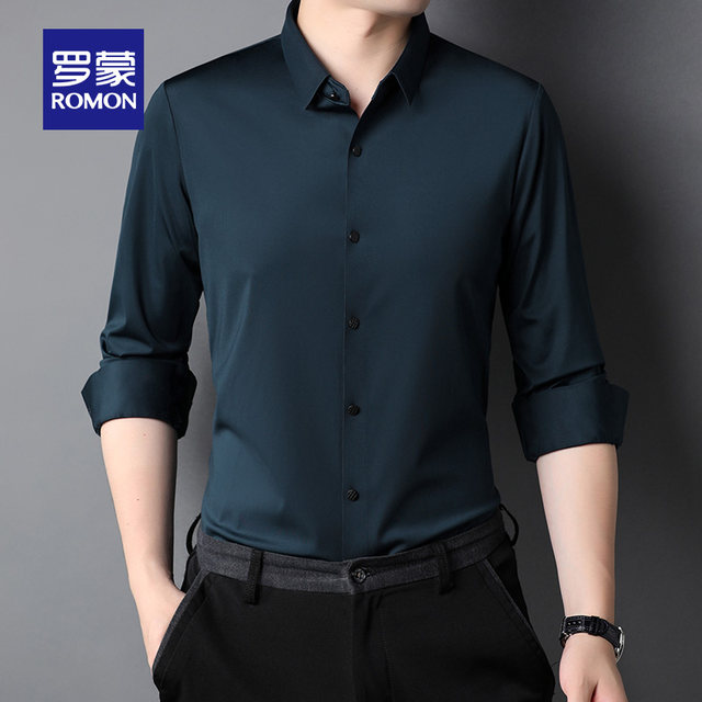 Romon men's long-sleeved shirt 2025 spring and autumn new solid color ...