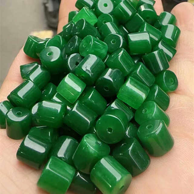 Golden silk jade half bucket beads half cut beads DIY jade beads loose ...