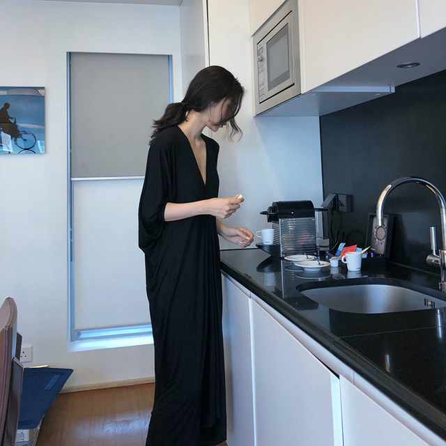 Modal dress for women in spring and summer new sexy V-neck temperament ...