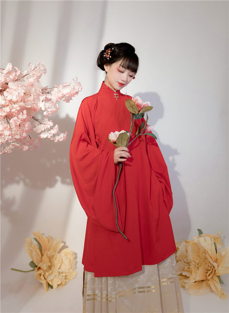 Yan Xiting Hanfu women original collar shirt slanted solid color long ...