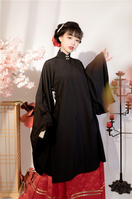 Yan Xiting Hanfu women original collar shirt slanted solid color long ...