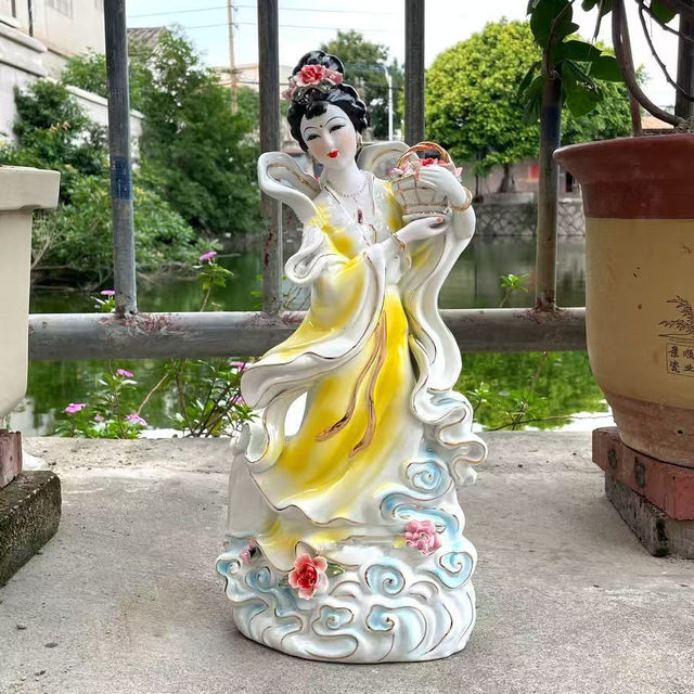 Ceramic Seven Fairies Statue Jacquard Basket Carrying Basket Enjoying ...