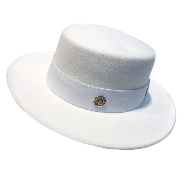 Hepburn wind hat female British retro M standard white flat top hat ...