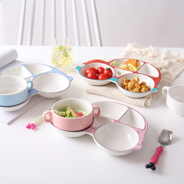 Food grade children's meal plate divided ceramic household rice plate ...