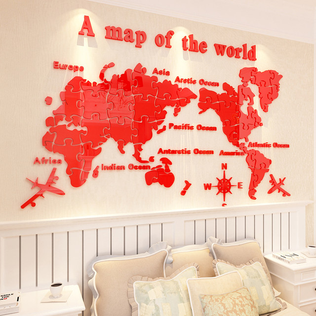 World map wall decoration acrylic 3D three-dimensional wall sticker ...