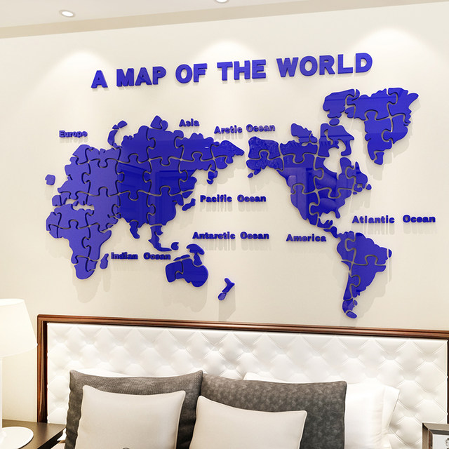 World map wall decoration acrylic 3D three-dimensional wall sticker ...
