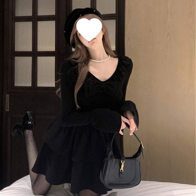 Long -sleeved temperament new small black skirt pnatta autumn and ...