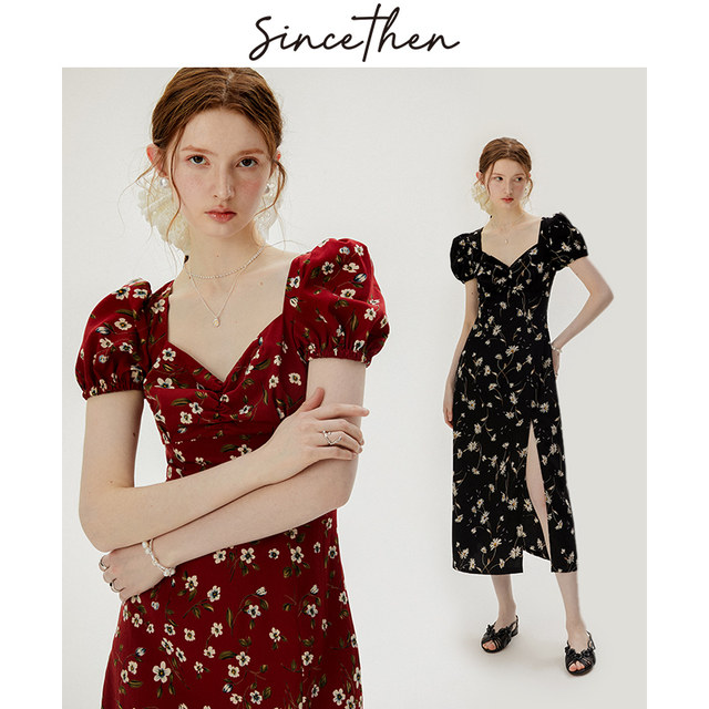 Sincethen French floral dress red dress red dress summer small red ...