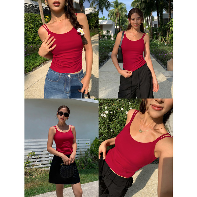 NEVA HU Black Sling Vest Women with Chest Pad 2025 Summer Waist-Close ...