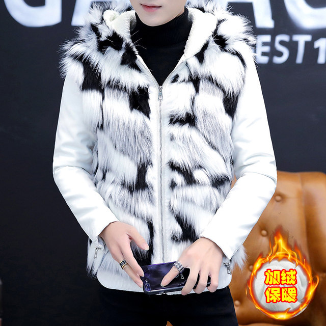 Social spirit young man's fur integrated personality handsome jacket ...