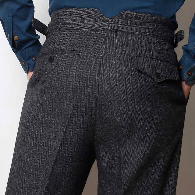 Coarse woolen gurkel trousers men's loose casual retro straight ...