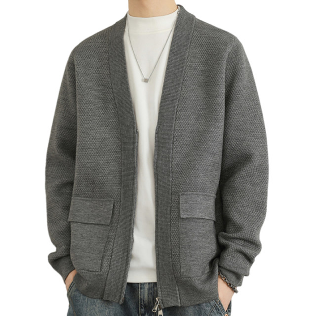 Knitted cardigan jacket men's spring and autumn trendy brand loose ...
