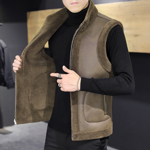 Winter vest men with velvet thickened versatile trendy two-sided pellet ...