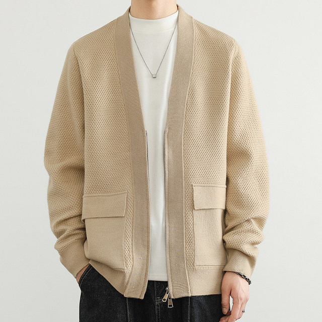 Knitted cardigan jacket men's spring and autumn trendy brand loose ...