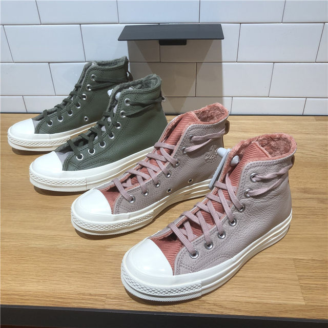 Convese Converse winter new warm leather plush high top casual shoes ...