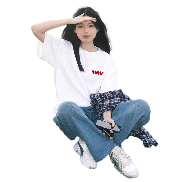 American high street white round neck straight shoulder slim cotton ...