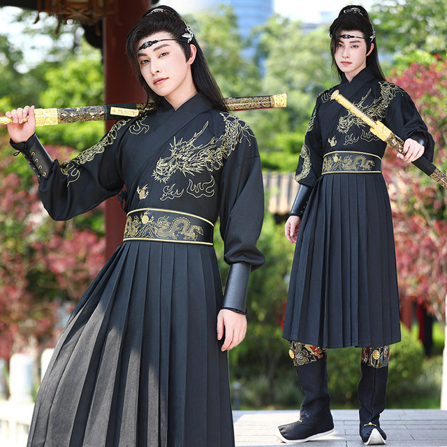 New original Hanfu Dragon Flame Heavy embroidery hand pleated flying ...