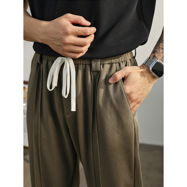 LUUD trendy American solid color straight-dial casual pants men's ...