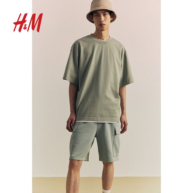 HM men's casual pants summer heavy cotton drawstring loose work short ...