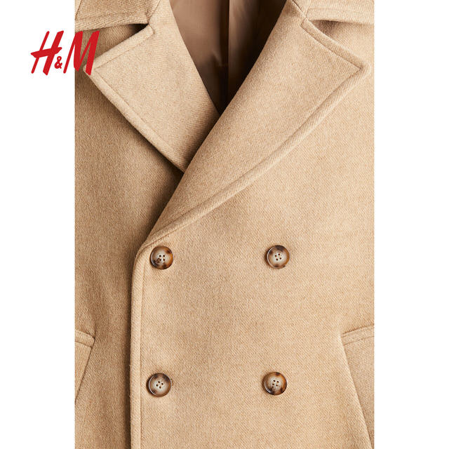 Hm men's hair woolen coat winter standard version of lapel warm navy ...