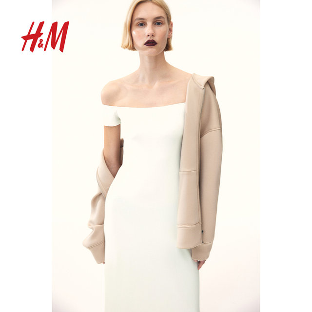 HM women's dress summer short-sleeved one-length neck ribbed knitted ...