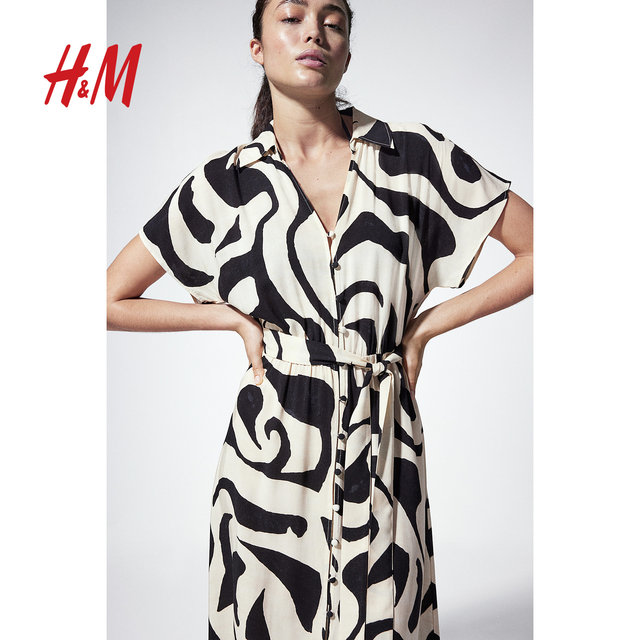 HM women's floral dress autumn commuting temperament waist lace-up ...