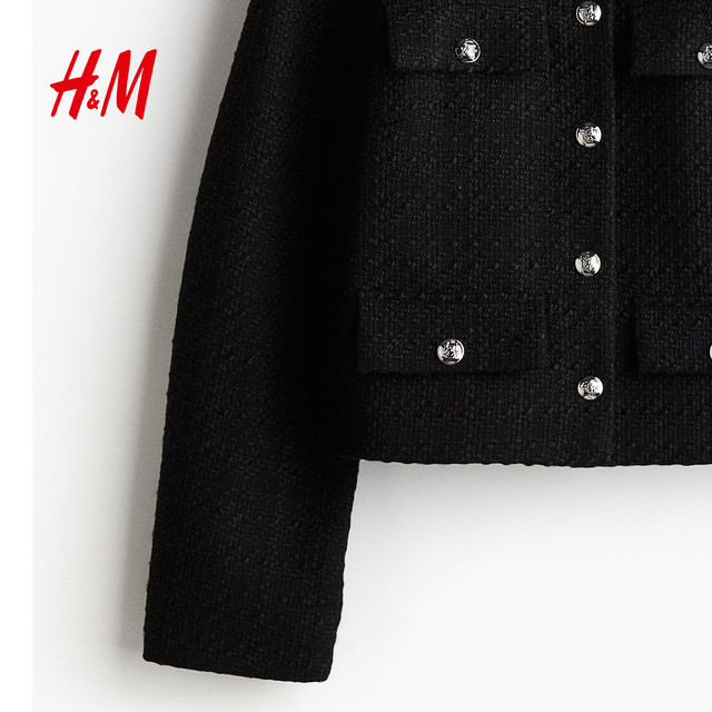 HM women's short jacket autumn tweed golden little fragrant style round ...
