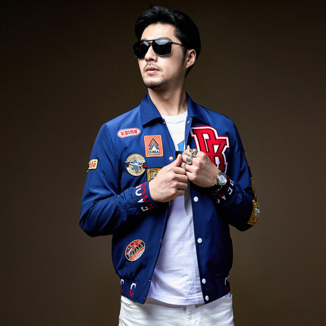 BM hip-hop workwear embroidery badge jacket men's lapel college trendy ...