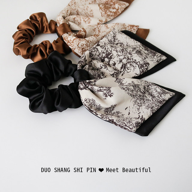 French retro print ribbon hair ring temperament hair band female hair ...