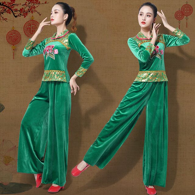 Ethnic style gold velvet square dance costume new style women's team ...