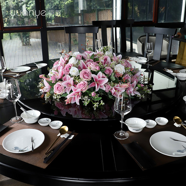 Hotel dining table flower large round table middle turntable flower ...