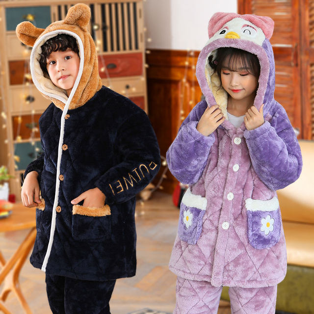 Autumn and winter children's pajamas boys' flannel girls' quilted ...