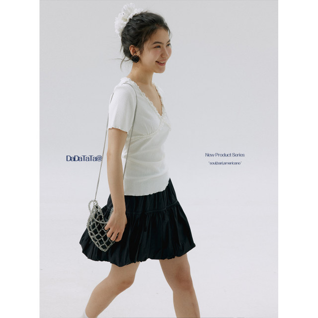 Jinggu white label DADATATA chest spliced V-neck short-sleeved T ...