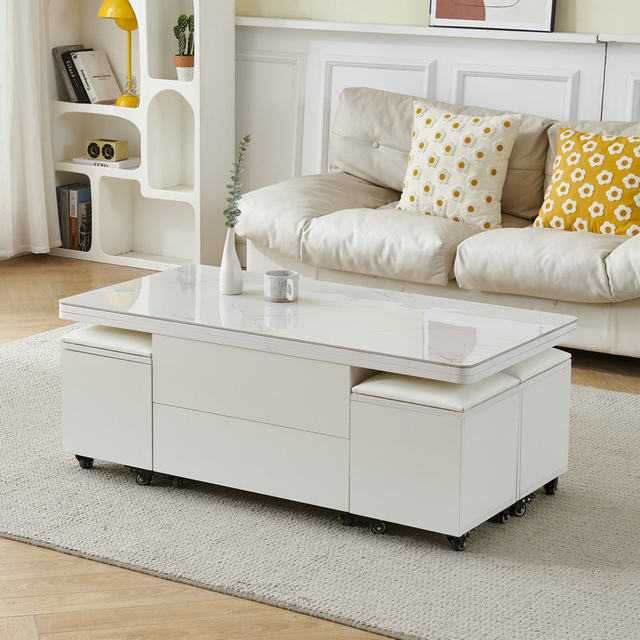 Solid wood rock plate multi -function lift coffee table small apartment ...