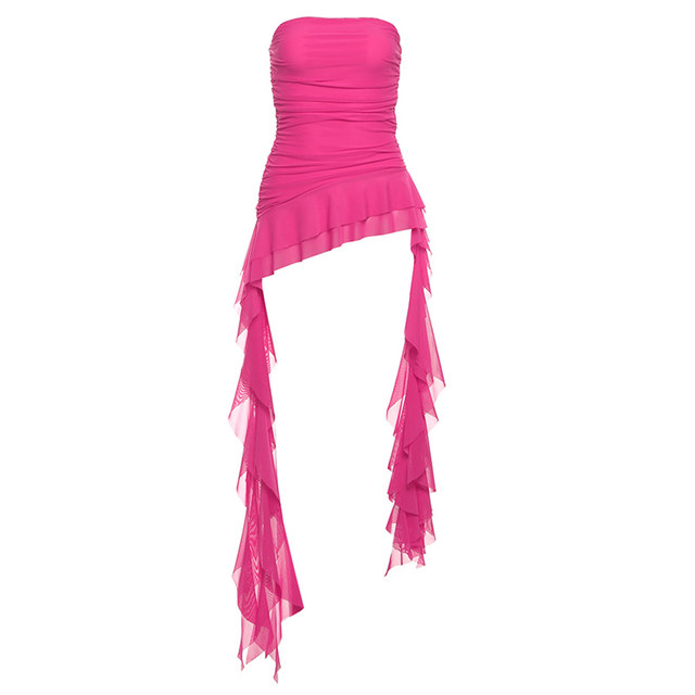 Griffin girl Dopamine wildberry red ruffle ribbon strapless vest women ...