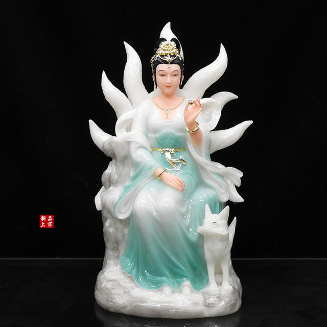 White jade nine-tailed fox statue nine girls 12 inches 16 inches 19 ...