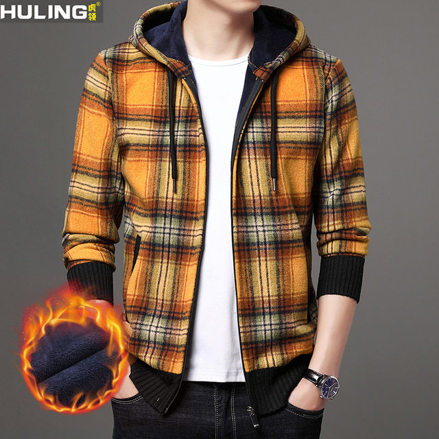 The autumn and winter 2024 casual grid plus velvet thick men's Mao Ni ...
