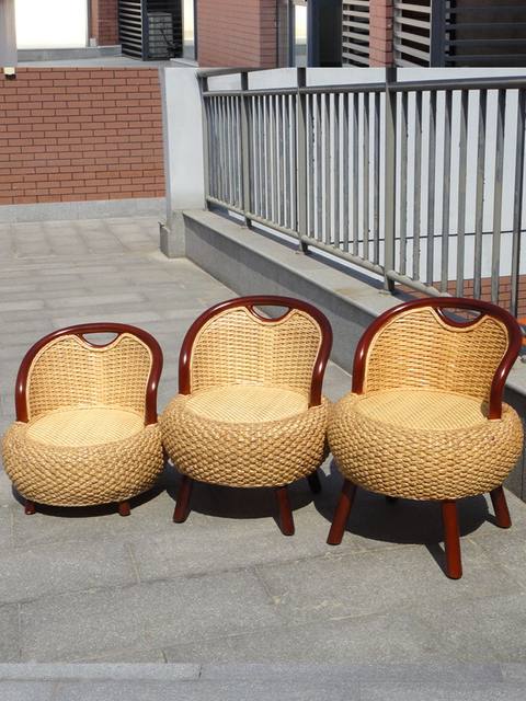 Rattan chair family rattan leisure balcony back chair casual chair Single stool sitting stool ...