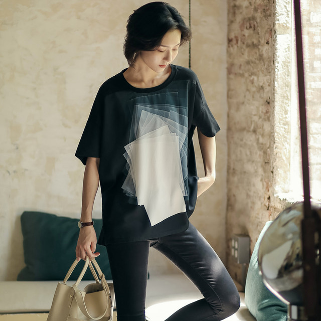 pointless printed loose T-shirt for women 2025 new summer women's half ...