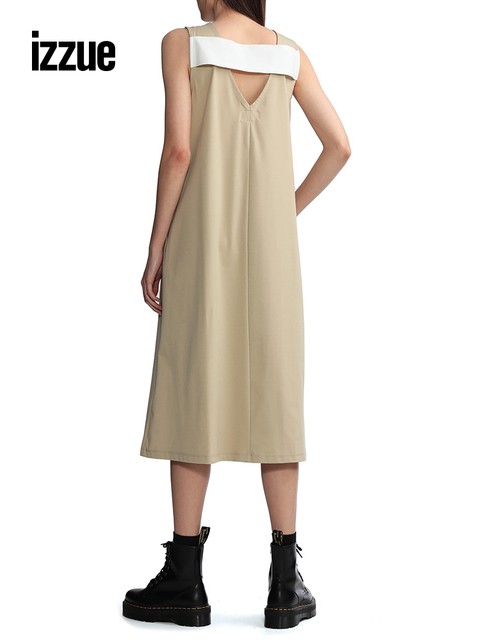 Izzue women's sleeveless dress Fashion, simple loose V -neck long skirt ...