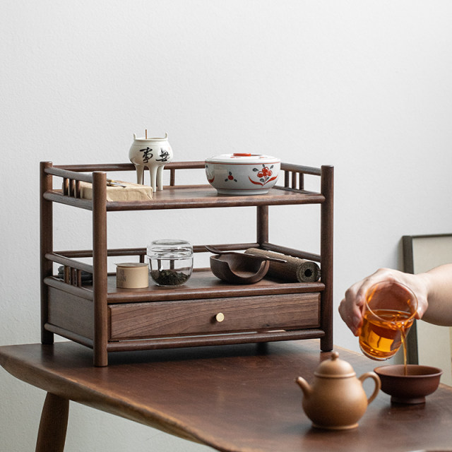 Black walnut Chinese style Bogu rack with drawer solid wood desktop ...