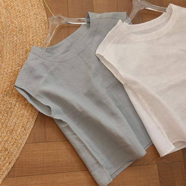 Yin Yin French Simple and Pure Linet T -shirts, shoulder sleeveless ...