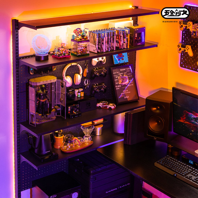 Hardware girl e-sports room decoration table study bookshelf table hole ...