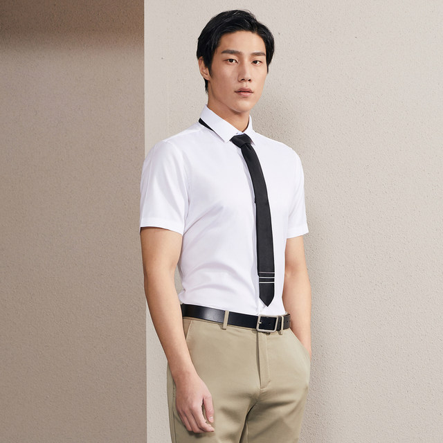 Yager Summer Men's Business Stretch Cotton Silk Free Slim Short Sleeve ...