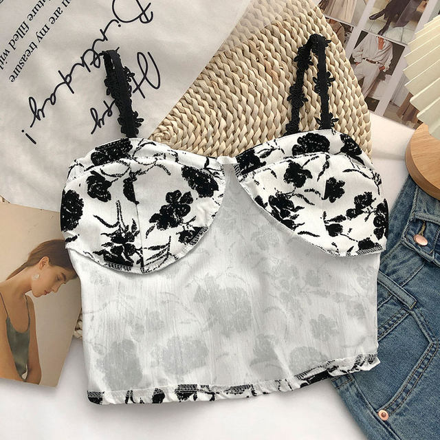 Spring and summer French floral adjustable small camisole for women to ...