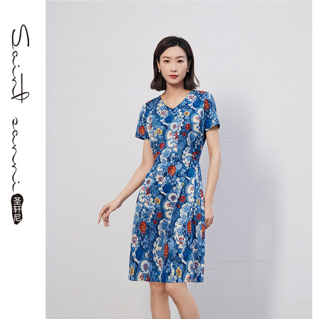 Saint Hennessy spring dress v-neck print elegant comfortable ...