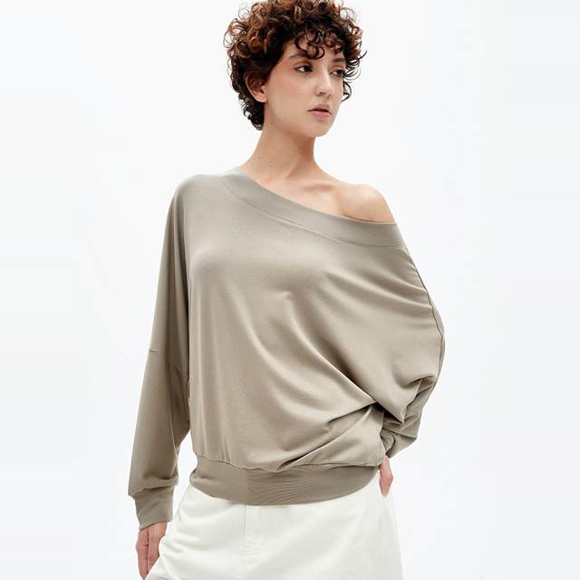 TXLYB off-shoulder one-length neck lazy style loose loose stacked ...